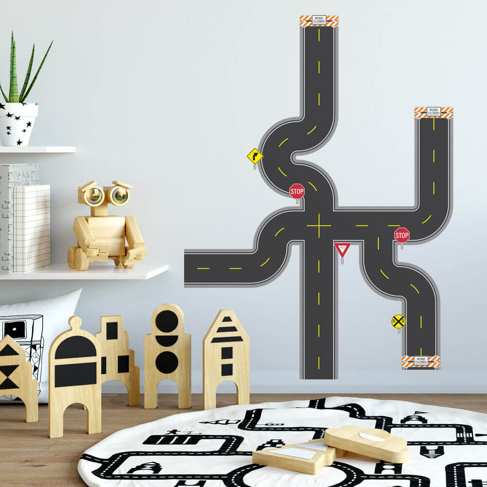 Build-a-Road Wall Decals Installed Playroom